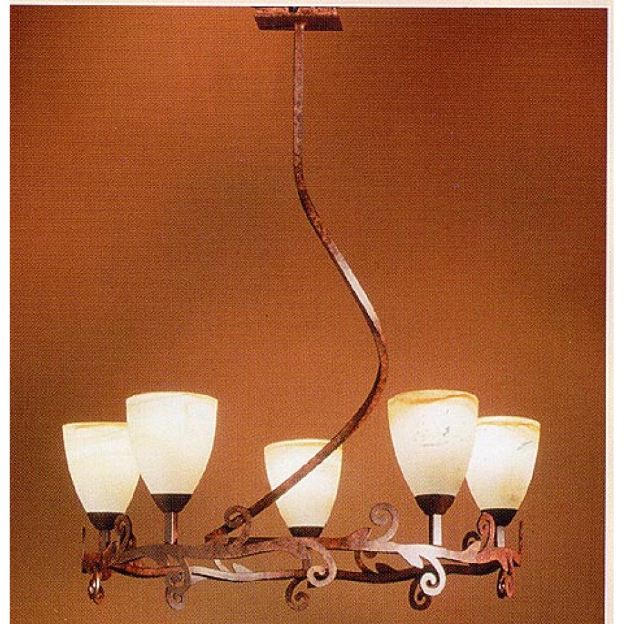 Swirl Iron Pendant with Art Glass Shades